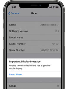 Latest iPhone warning: Non-Genuine Screen Warning / Important Display ...